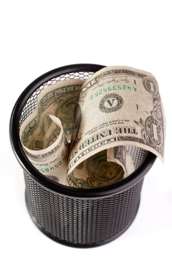 Dollars in a trash bin stock photo. Image of loan, idea - 36437352