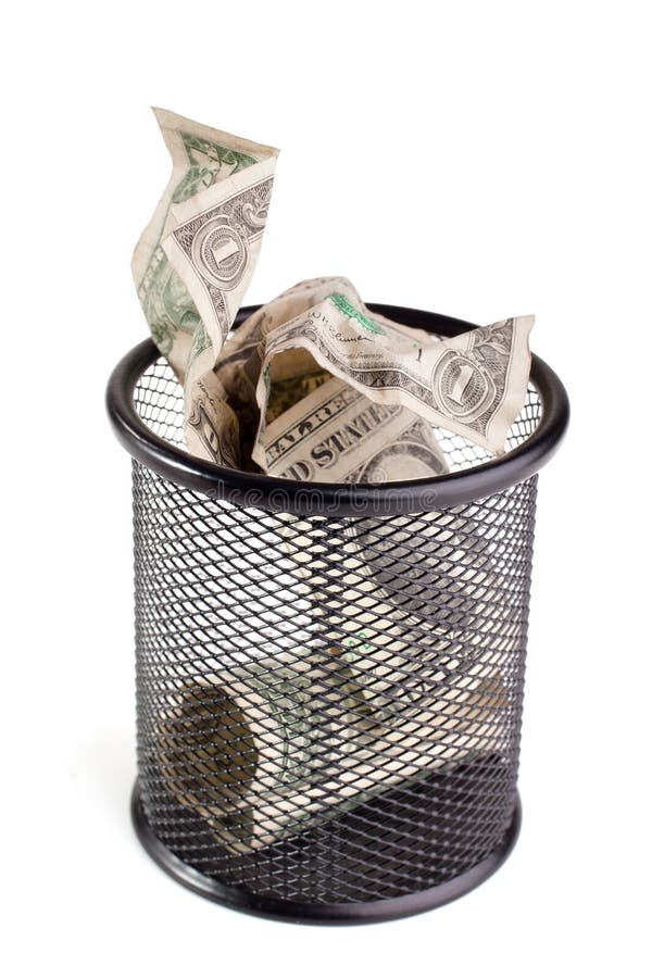 A Money is in a Trash Bucket. Stock Photo - Image of isolated, dollar ...
