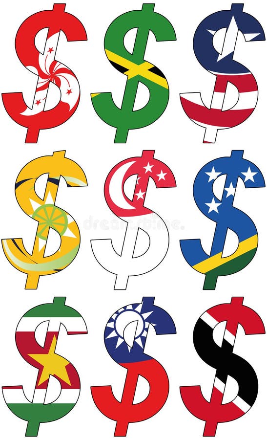 Dollars with Various Flags - Set Stock Illustration - Illustration of ...