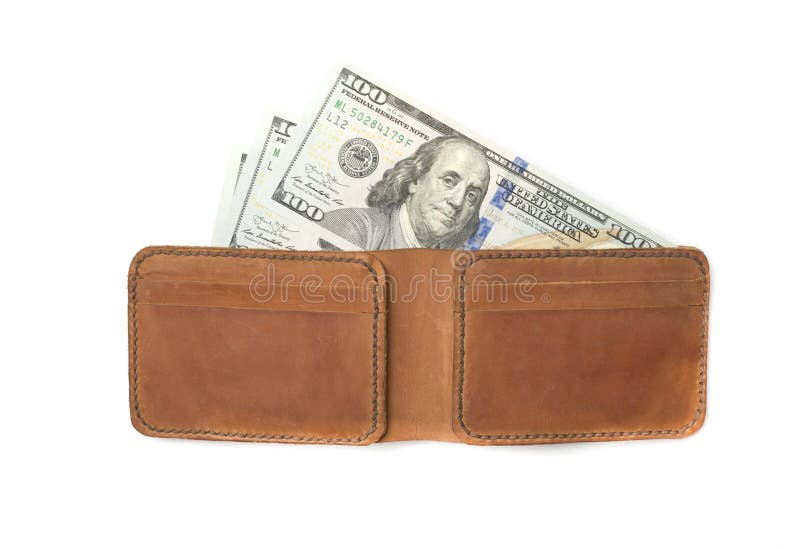 Dollars in Wallet Isolated on White, Top View Stock Photo - Image of ...