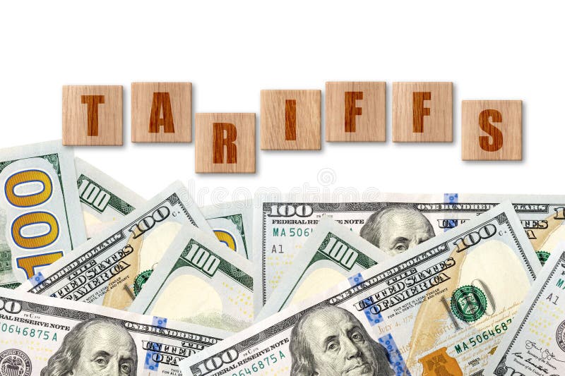 100 Dollars on a White Background with Word TARIFFS. Trade, Duty ...