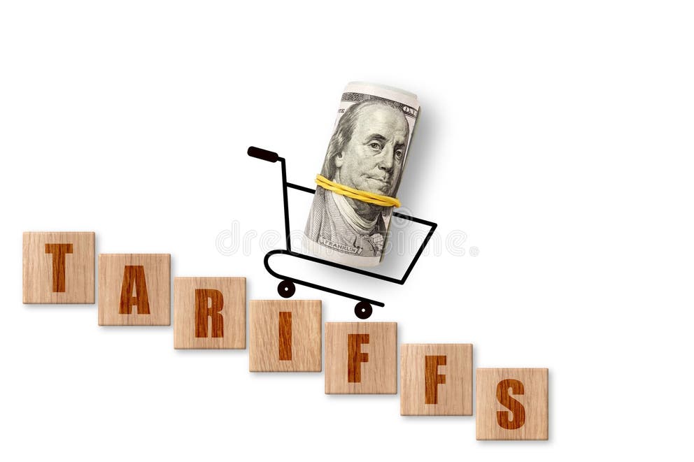 100 Dollars on a White Background with Word TARIFFS. Trade, Duty ...