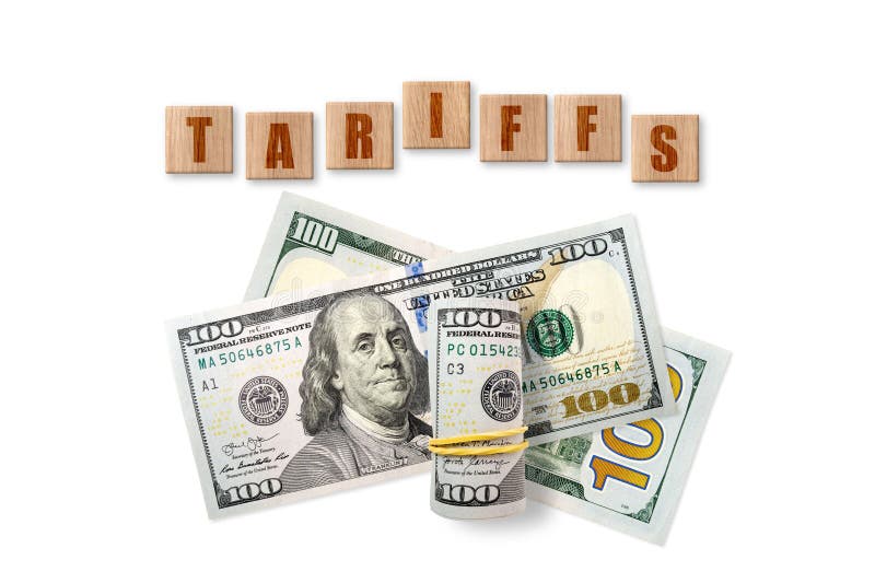 Dollars on a White Background with Word TARIFFS. Trade, Duty, Customs ...