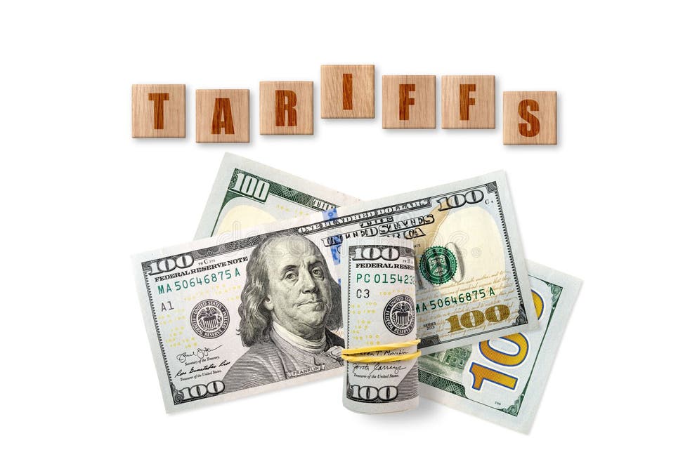 Dollars on a White Background with Word TARIFFS. Trade, Duty, Customs ...