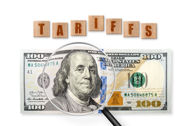 Dollars on a White Background with Word TARIFFS. Trade, Duty, Customs ...