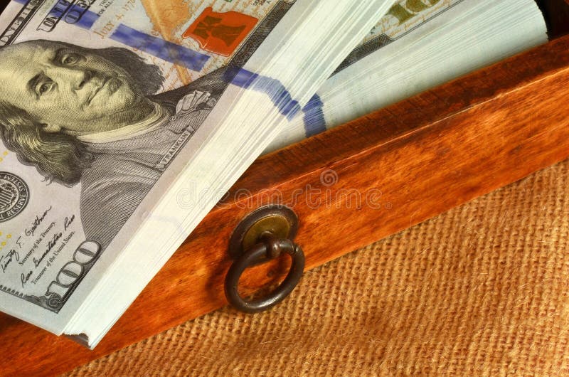 Dollars in wooden drawer stock image. Image of symbol - 39216595