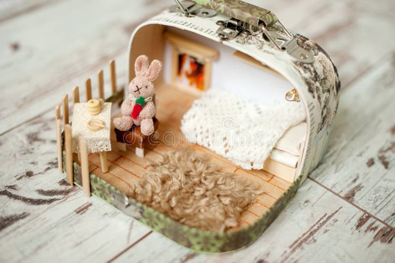 Dollhouse with a rabbit stock image. Image of toys, miniature - 107804351