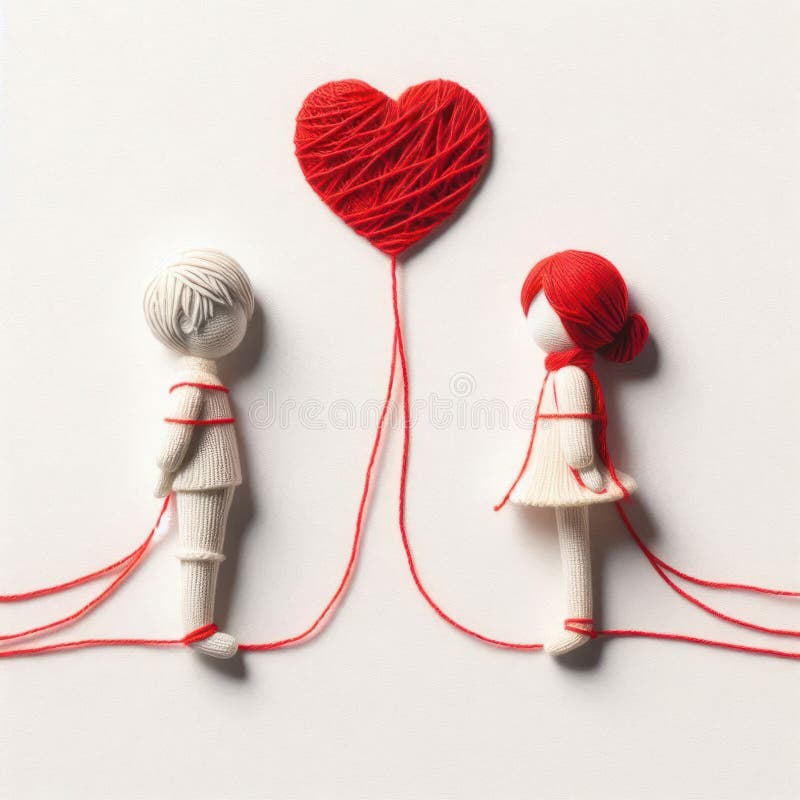 Dolls Connected with a Red Thread of Love. Stock Photo - Image of dolls ...