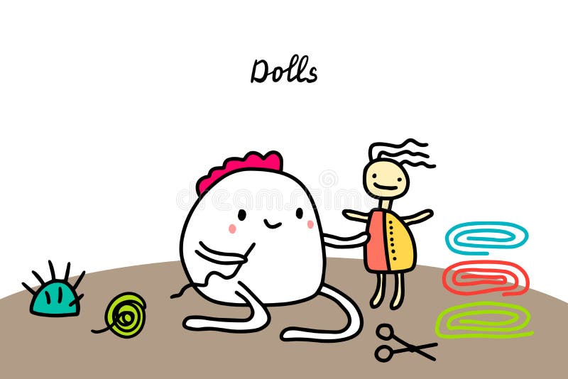 Dolls Hand Drawn Vector Illustration in Cartoon Style. Making Toys ...
