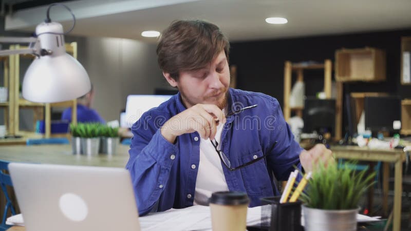 Dolly Move of Programmer Worker Working with Documents at Office Stock ...