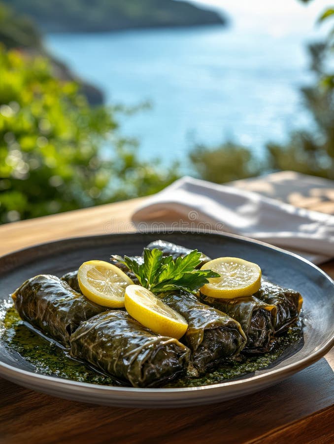 Dolma with Lemon on a Plate, Outdoor Scenery. Stock Image - Image of ...