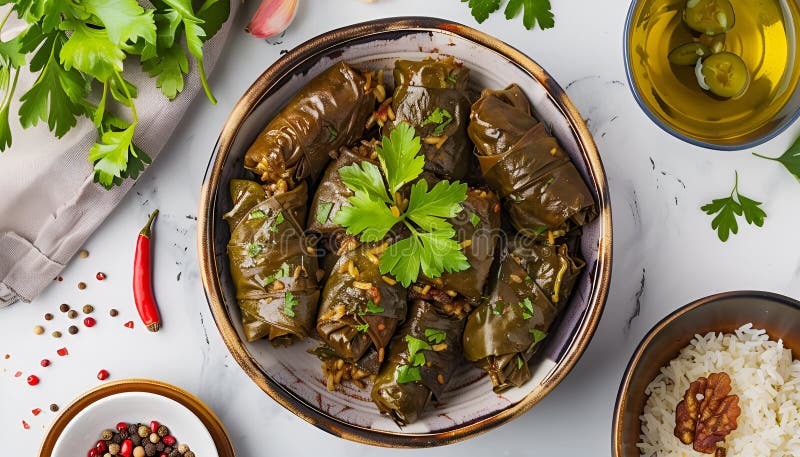 Dolma Stuffed with Rice and Meat - Greek Traditional Appetizer. Top ...