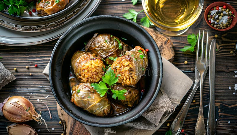 Dolma Stuffed with Rice and Meat - Greek Traditional Appetizer. Top ...
