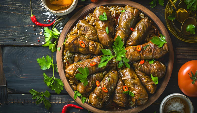Dolma Stuffed with Rice and Meat - Greek Traditional Appetizer. Top ...
