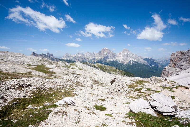 Dolomites Range Landscape. Summer Mountain Panorama Stock Image - Image ...