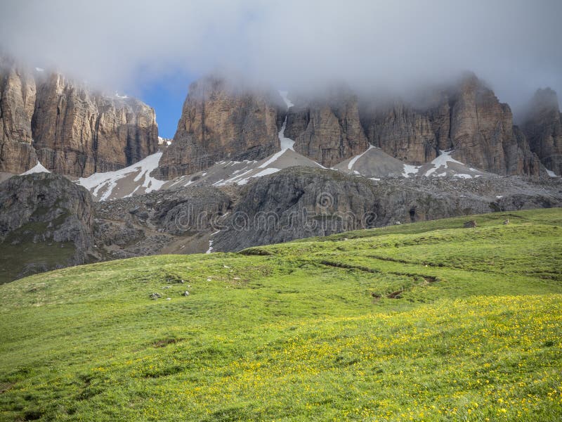 Dolomitic panorama stock photo. Image of mountains, pass - 32867334