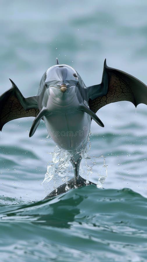 Dolphin with bat wings stock illustration. Illustration of hybrid ...