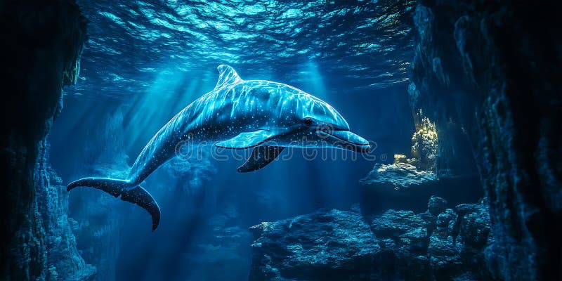 Dolphin with Bioluminescent Patterns Lighting Up the Deep Ocean ...