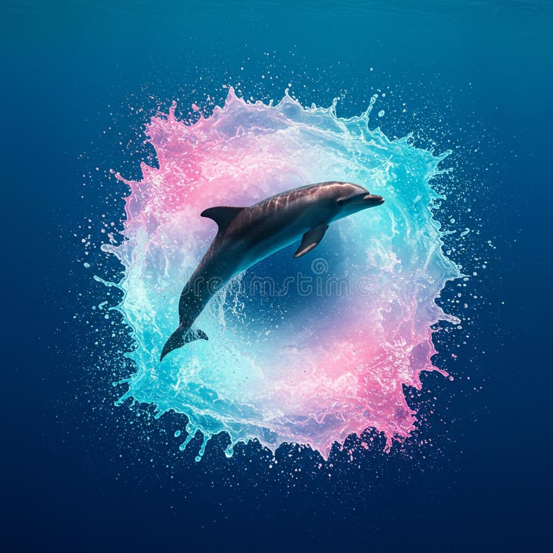 A Dolphin is Captured Mid-jump in a Digital Artwork, Surrounded by an ...