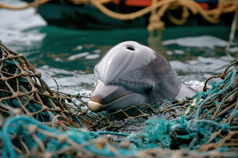 A Dolphin Caught in a Fishing Net. Generative AI Stock Illustration ...