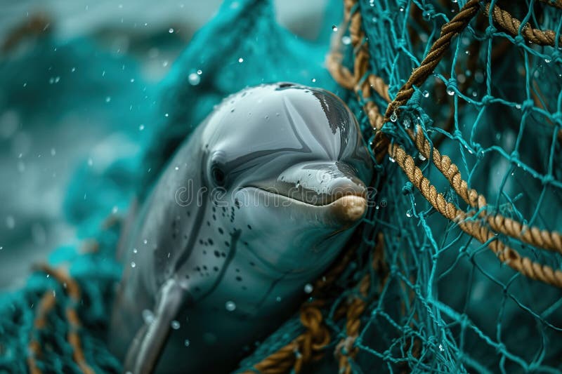 A Dolphin Caught in a Fishing Net. Generative AI Stock Illustration ...