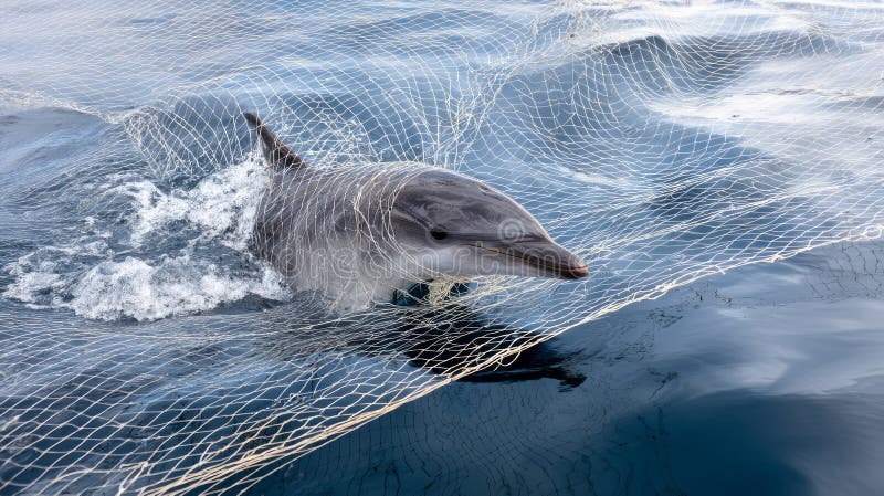 Dolphin Caught in Sea Nets. Plastic Pollution of the Ocean is an ...