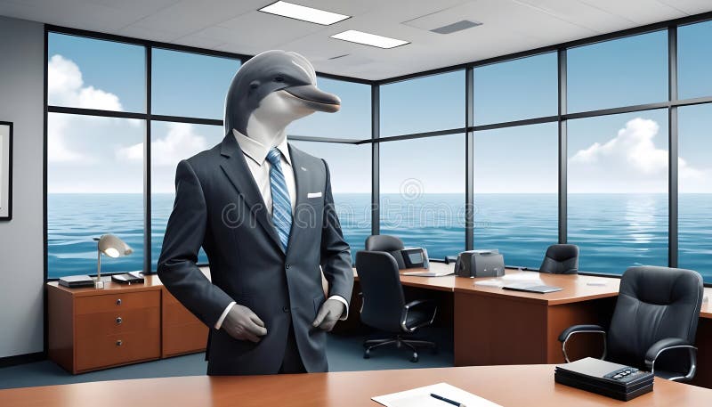 Dolphin CEO in Ocean View Office Stock Illustration - Illustration of ...