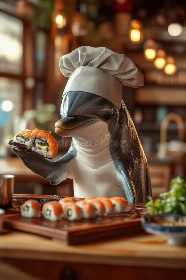 Dolphin Chef in Magical Kitchen Stock Illustration - Illustration of ...
