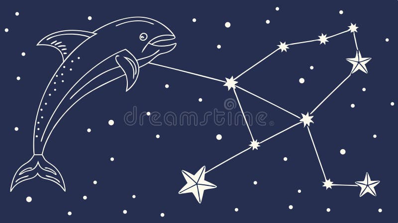 Dolphin Constellation Stars Night Sky Cetus, Vector Design Generative ...