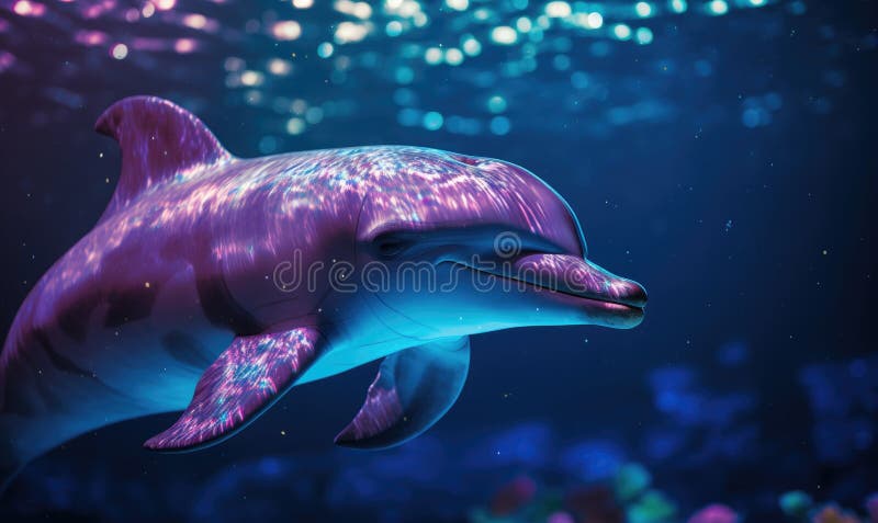 Dolphin in the Deep Blue Sea. Dolphin Swimming Underwater in Beautiful ...