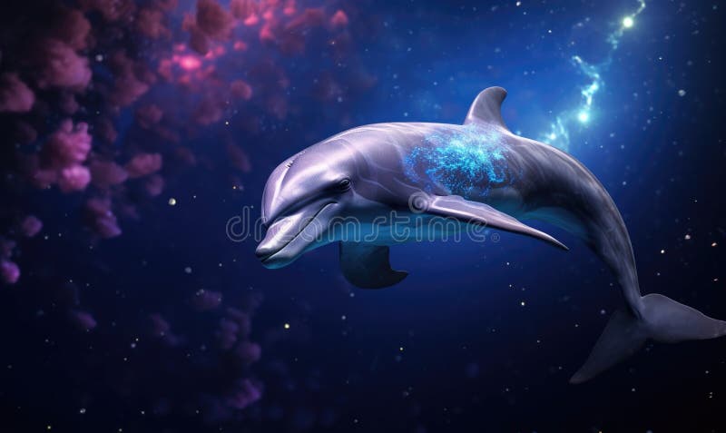 Dolphin in the Deep Blue Sea. Dolphin Swimming Underwater in Beautiful ...