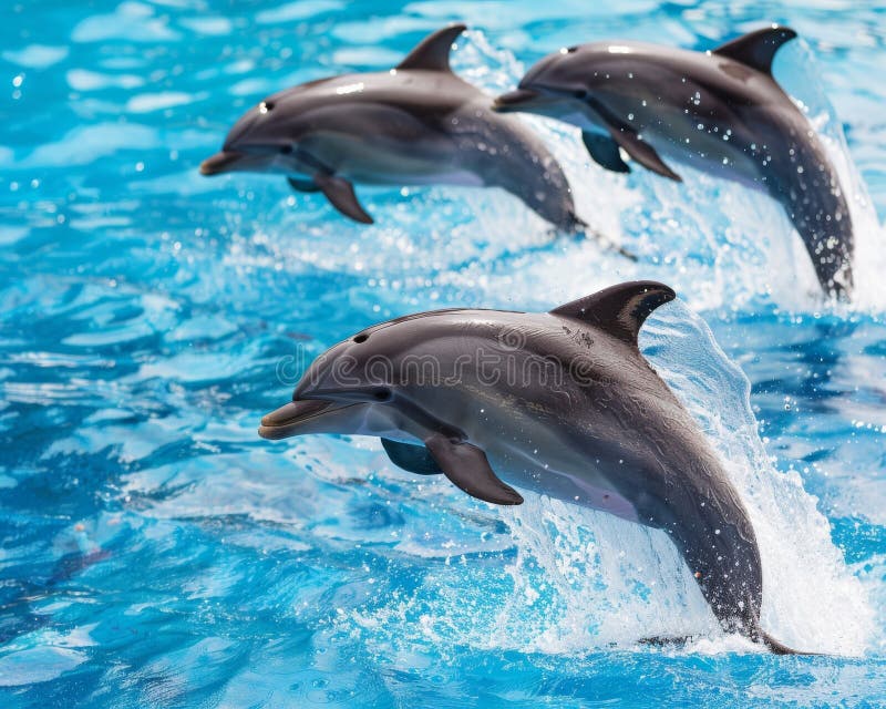 A Dolphin Doing Synchronized Swimming with a Group in a Clear Blue ...