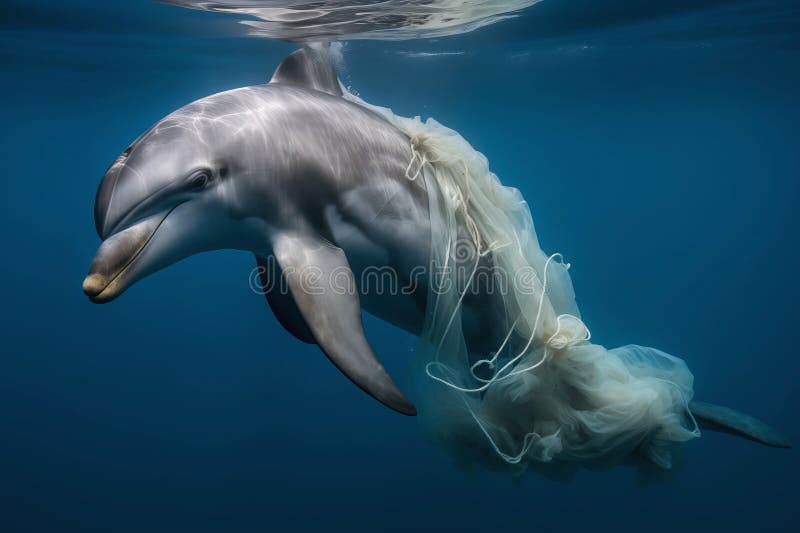 Dolphin Entangled in Plastic Ocean Pollution Stock Photo - Image of ...