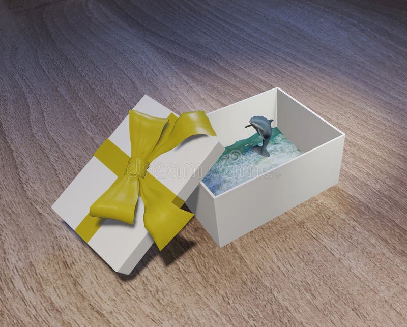 Dolphin in Gift Box Perspective View Stock Vector - Illustration of ...