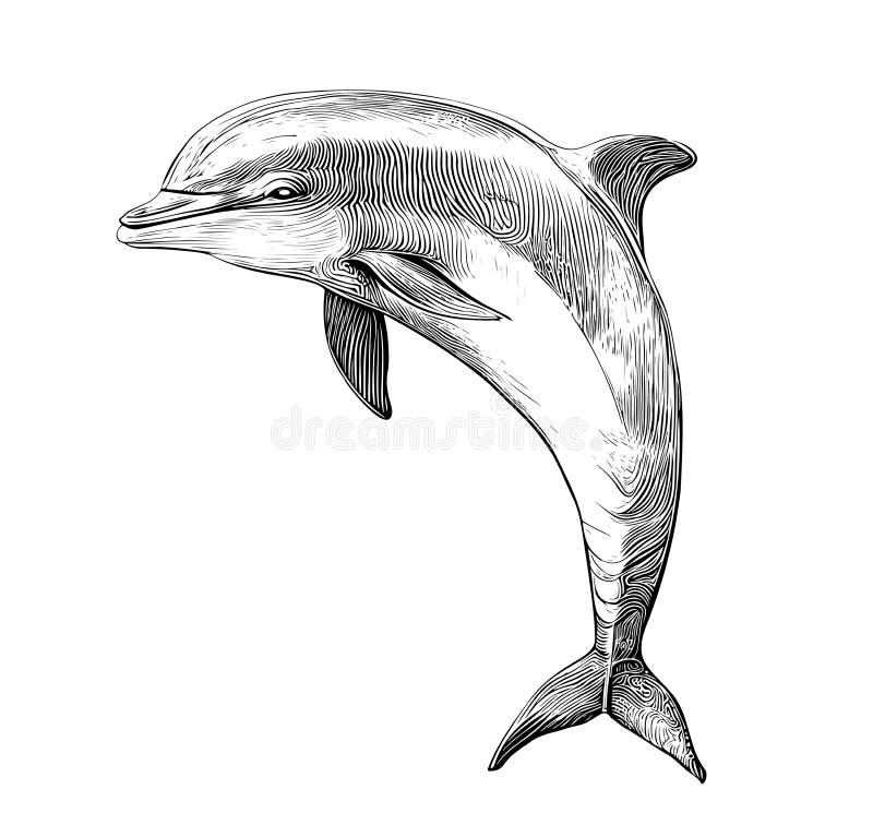 Dolphin Hand Drawn Sketch Illustration Stock Vector - Illustration of ...