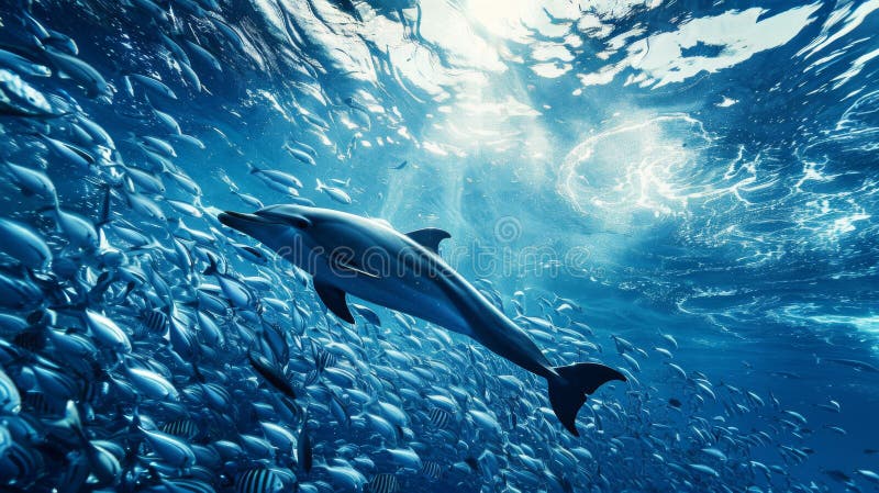 Dolphin Hunting Fish in the Ocean. Generative AI. Stock Illustration ...