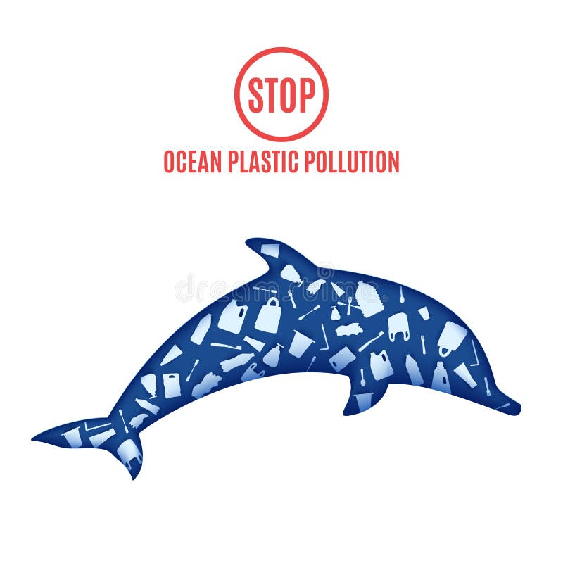 Dolphin Inside Plastic Waste in Paper Cut Style. Poster Design Template ...