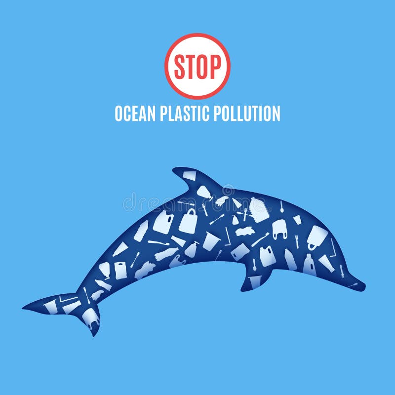 Dolphin Inside Plastic Waste in Paper Cut Style. Poster Design Template ...