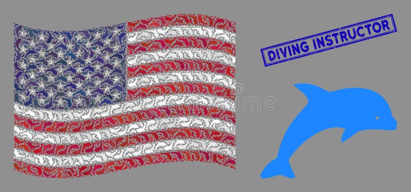 American Flag Stylized Composition of Dolphin and Grunge Diving ...