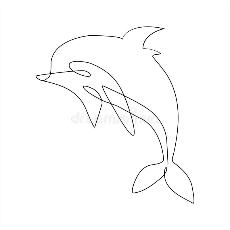 Dolphin Jumping Continuous Single Line Art Drawing on White Background ...