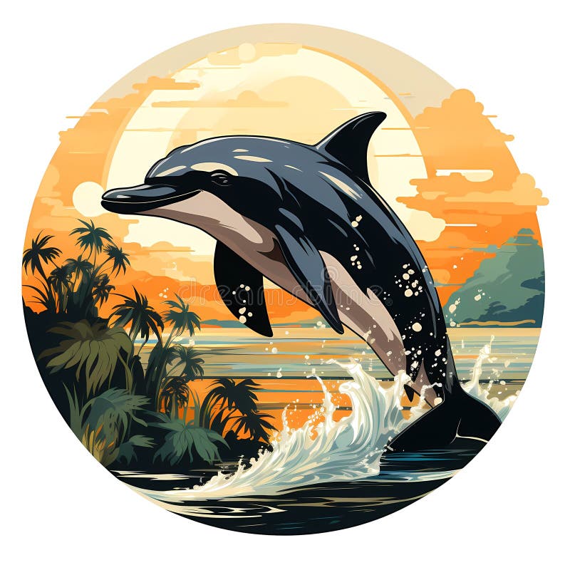 Dolphin Jumping Out of the Water with Palm Trees in the Background ...
