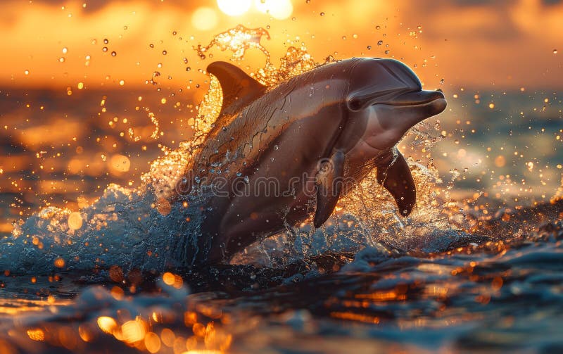 Dolphin Jumping in the Sunset. a Dolphin Jumping Out of the Water at ...
