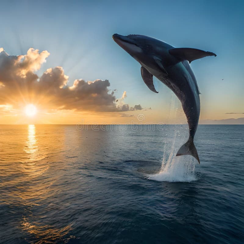 Dolphin Jumping from Water in the Sunset Stock Illustration ...