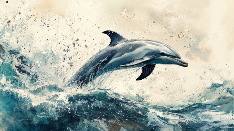 Dolphin Jumping into the Water, Underwater Scene Generative AI Stock ...