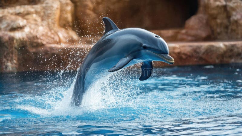 Dolphin Leaping, Aquatic Mammal in Action Stock Illustration ...