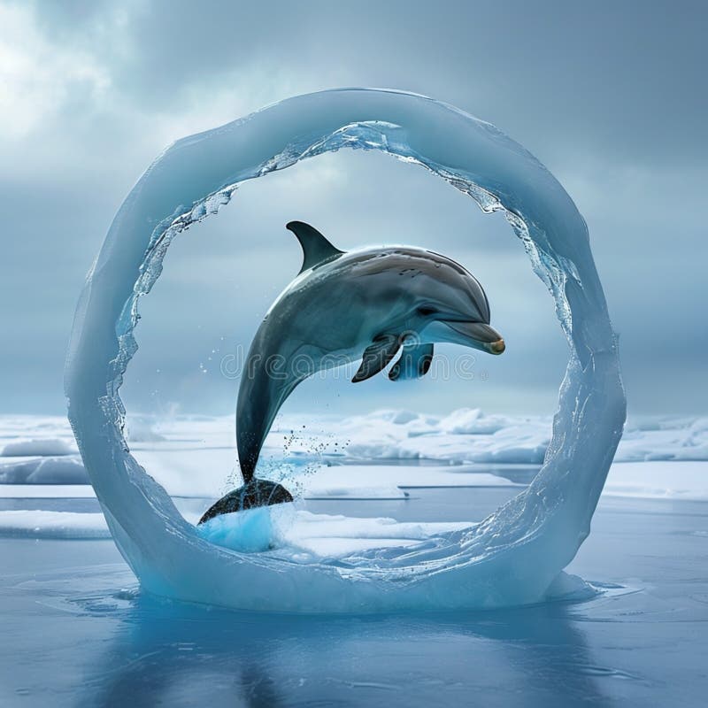 Dolphin Leaping through Ice Hole Stock Illustration - Illustration of ...