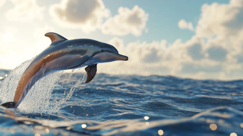 Dolphin Leaping in the Ocean Stock Image - Image of ocean, reflects ...