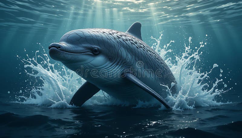 Dolphin Leaping from Ocean Water with Splash Effect Stock Illustration ...