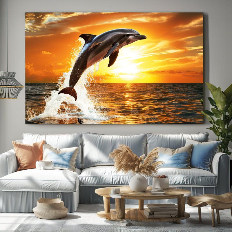 Dolphin Leaping at Sunset Ocean Scene Stock Photo - Image of vibrant ...