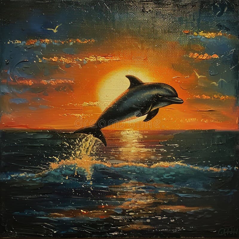 Dolphin Leaping at Sunset Over Ocean Waves Stock Image - Image of ...